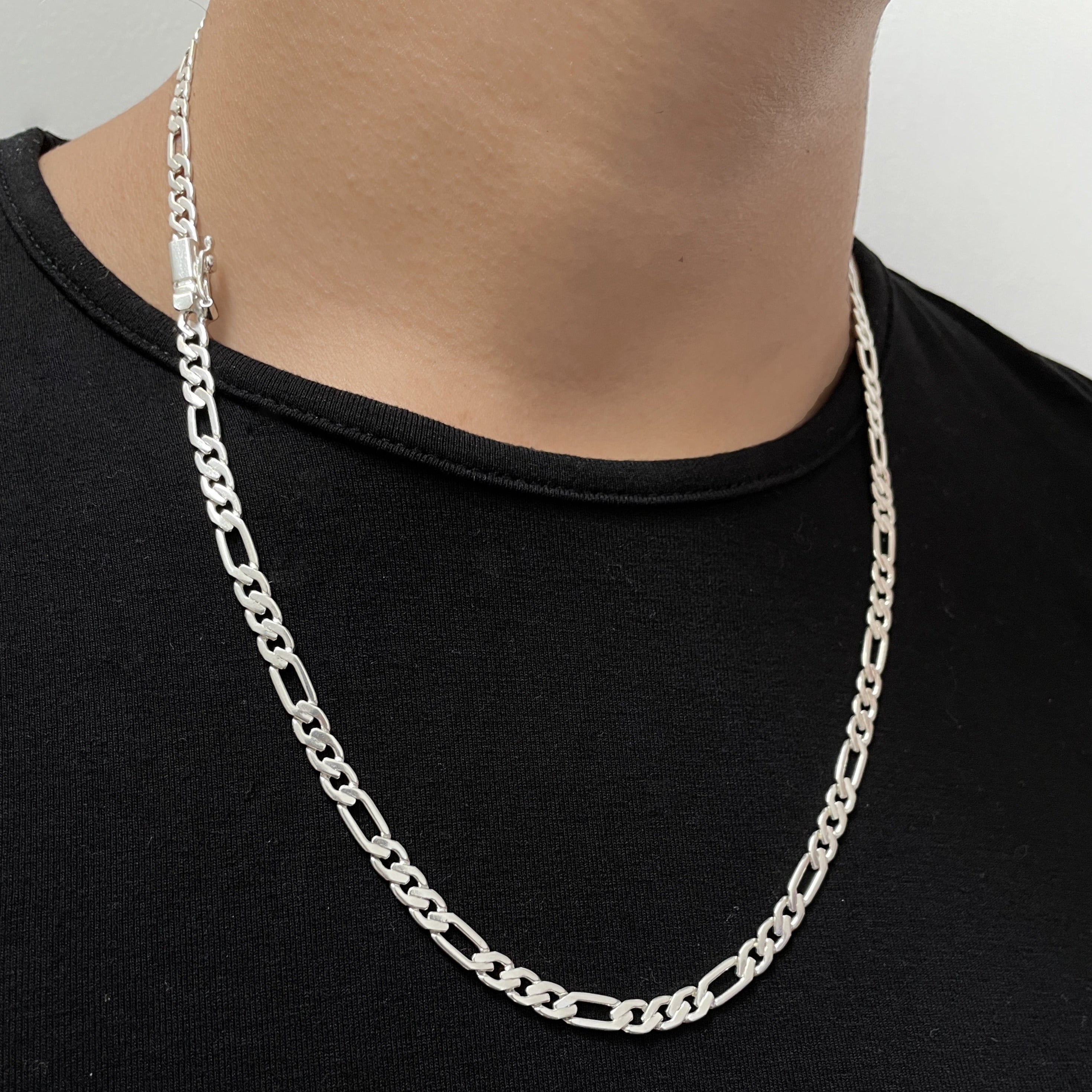 Cadena Figaro Hexagonal de Plata 950 4mm – nativosjewelryventas